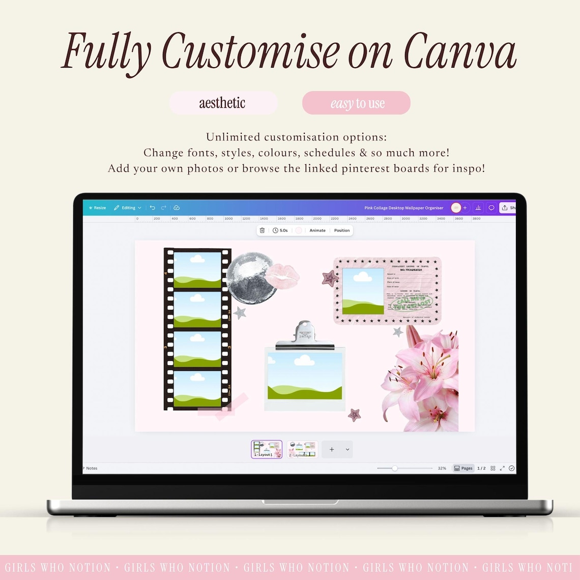 2026 Pink Aesthetic Desktop Wallpaper for Canva | Customisable MacBook ...