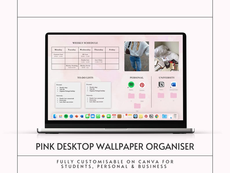 Pink Desktop Wallpaper Organizer, Weekly Schedule, Customizable Canva ...