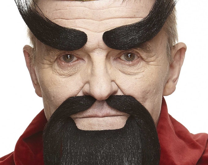 Shaolin Monk Beard Mustache and Eyebrows Self Adhesive Facial Fake Hair ...