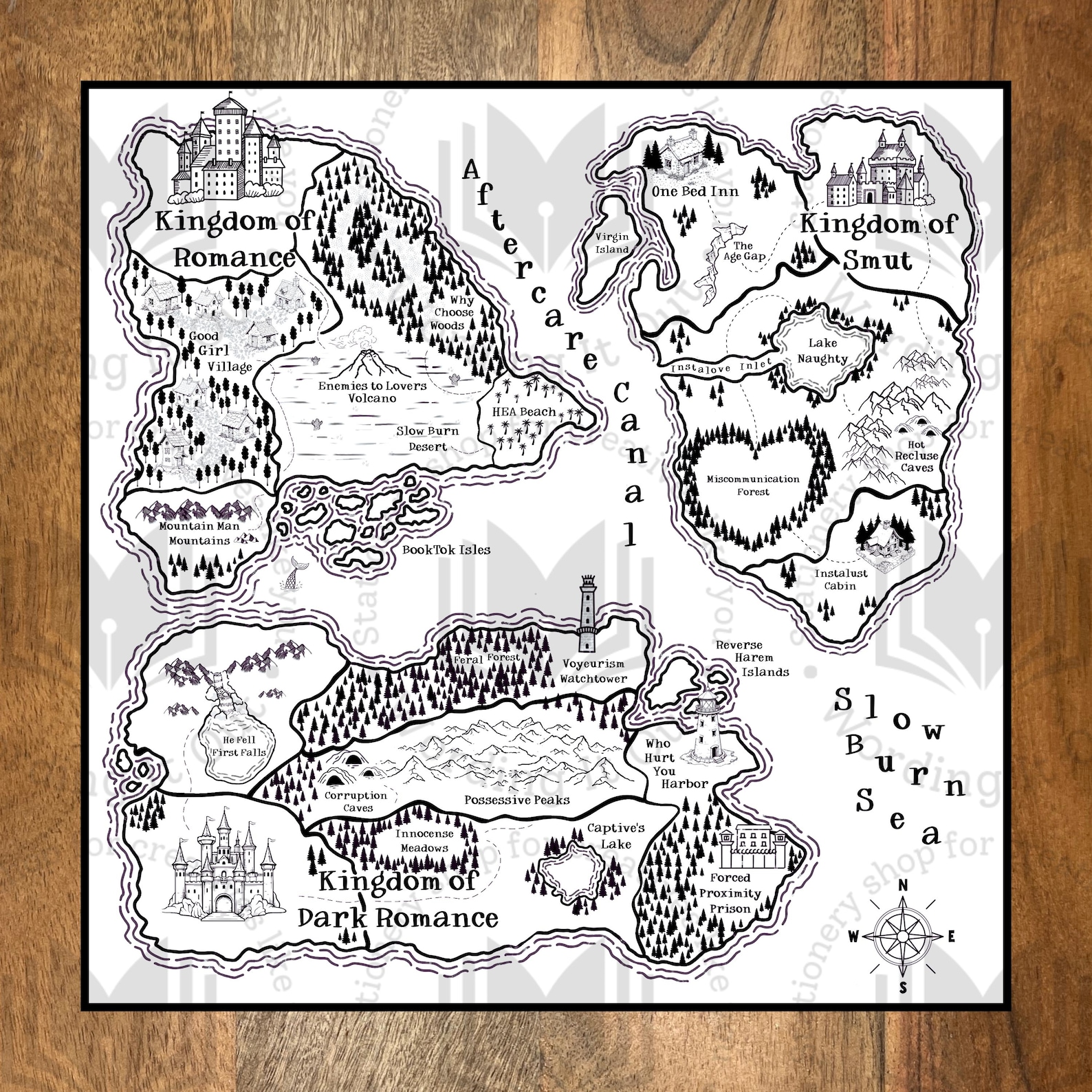 Romance Tropes Fantasy Map Print, Spicy Book Lover Gift - Etsy