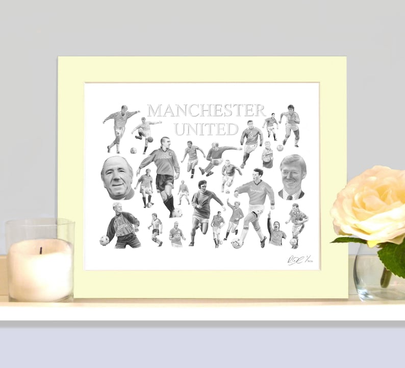 Manchester United Legends Pencil Drawing Print: Signed Limited Edition ...