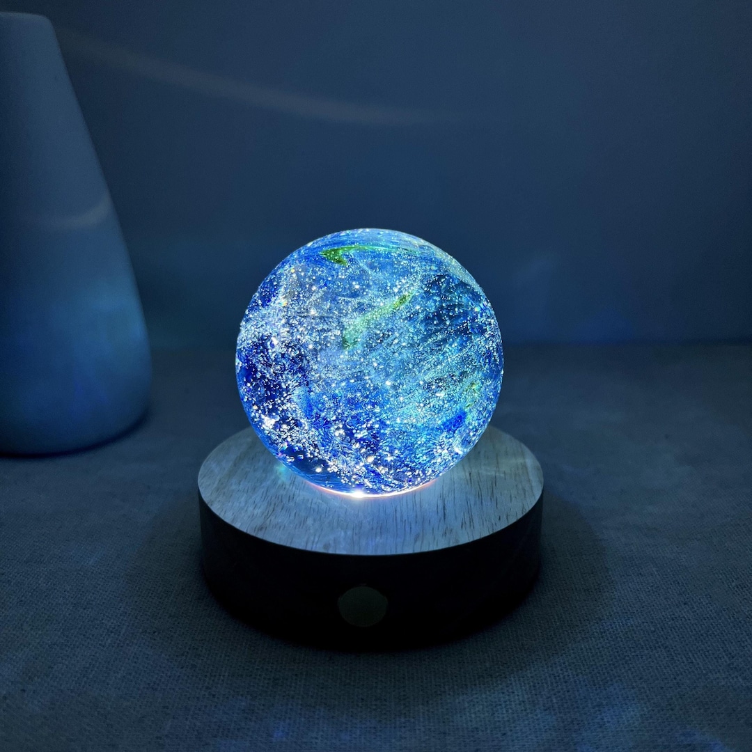 Custom Blue Galaxy Glass Ball Light, Personalized Planet Night Lamp ...