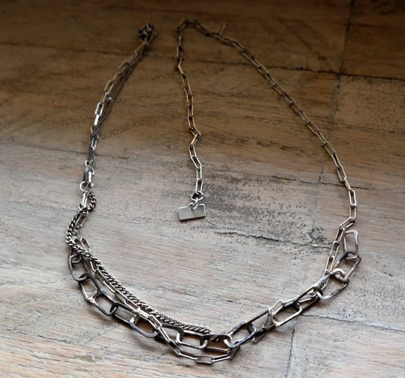 Raw Silver Necklace Handmade Chain Oxidized Hammered Chain | Etsy