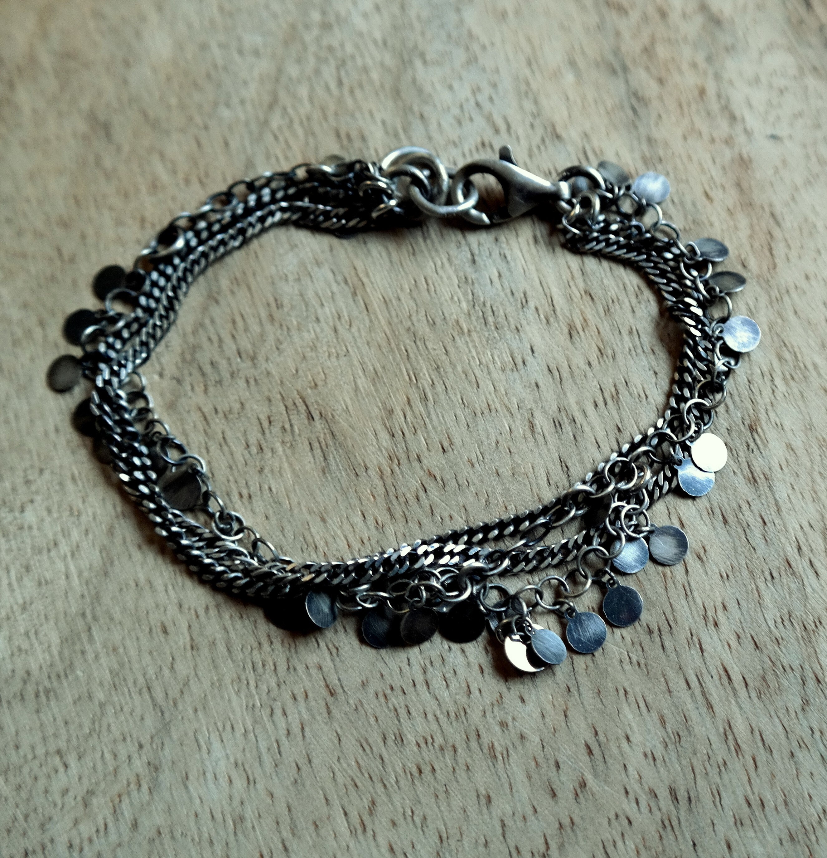 Disc Chains Bracelet, Sterling Silver Disc Jewelry, Multistrand ...
