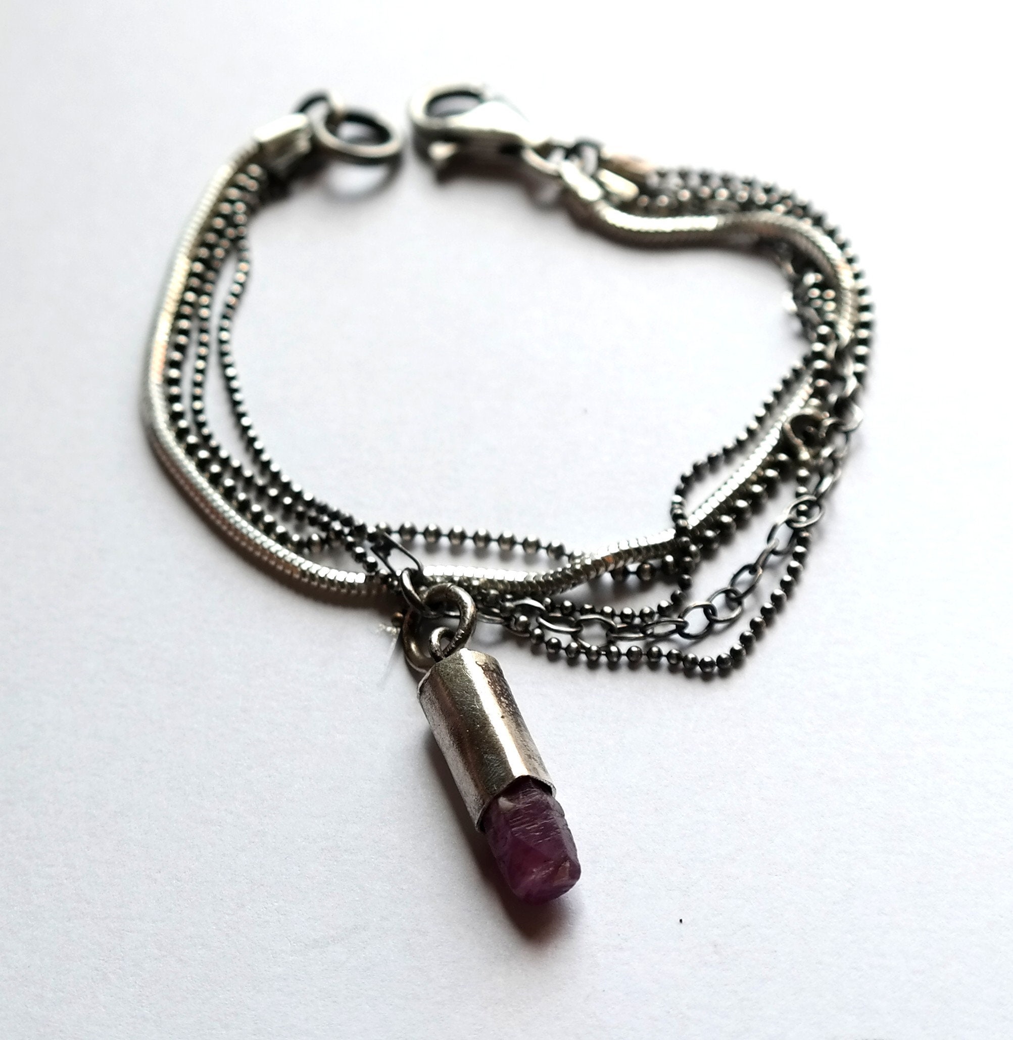 Raw Ruby Bracelet 925 Sterling Silver Chains Fine Silver | Etsy