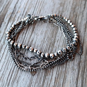 Multi Strand Sterling Silver Bracelet, Ball Chains, Beaded Bracelet ...
