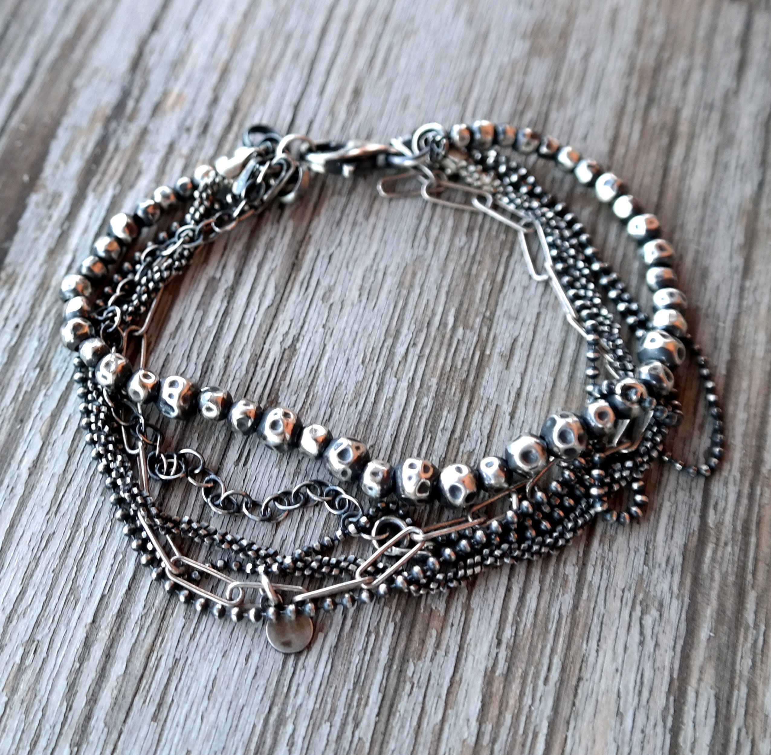 Multi Strand Sterling Silver Bracelet, Ball Chains, Beaded Bracelet ...