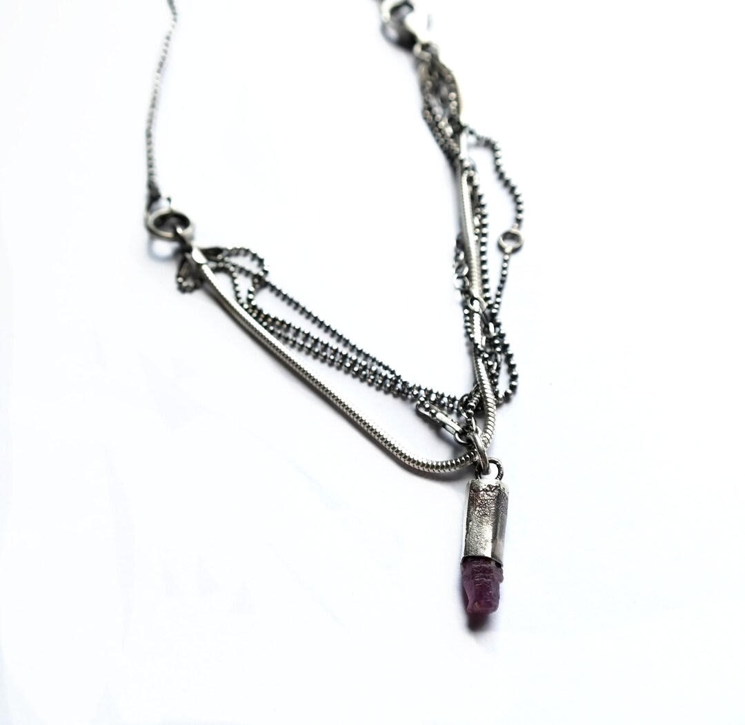 Layered Necklace Silver Raw Ruby Sterling Silver Necklace, Silver ...