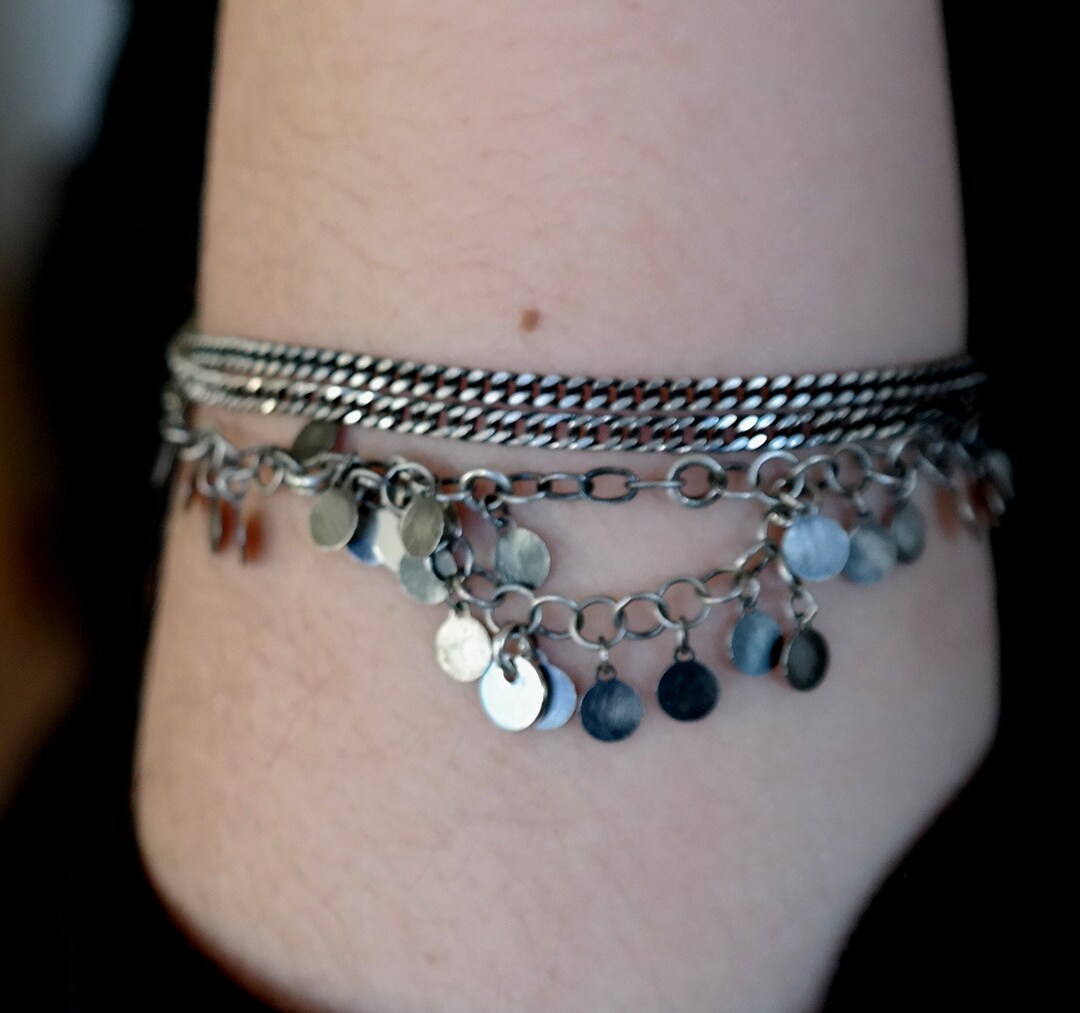 Disc Chains Bracelet, Sterling Silver Disc Jewelry, Multistrand ...