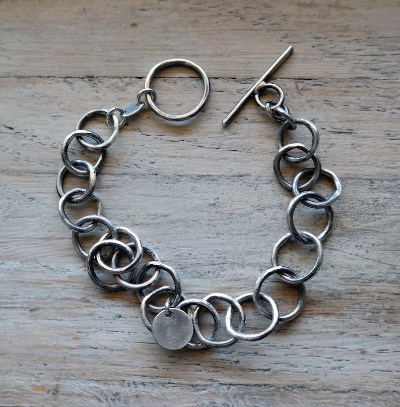 Silver Chunky Bracelet Hammered Circles Sterling Silver - Etsy