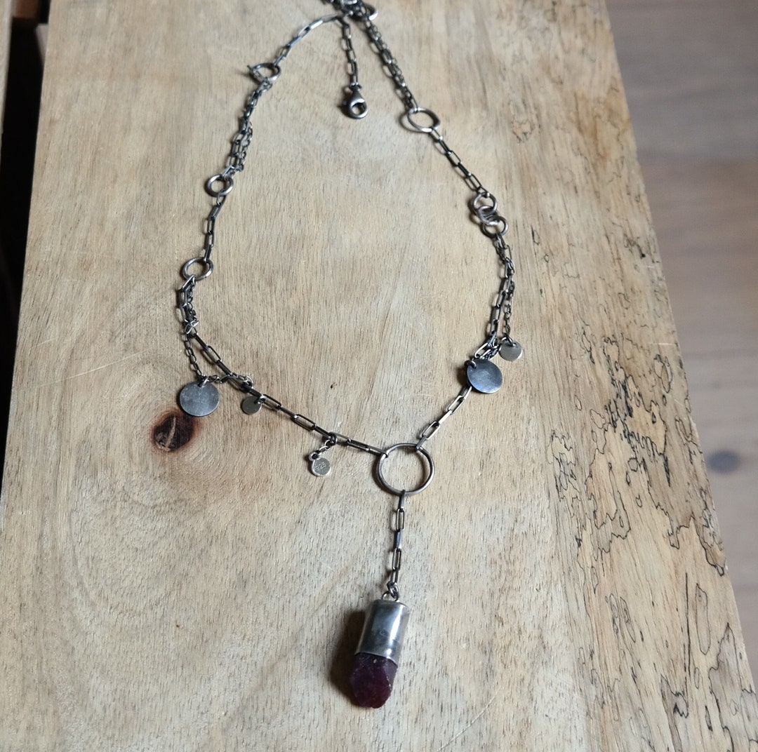 Raw Ruby Sterling Silver Necklace, Rough Ruby Jewelry, Raw Crystal ...