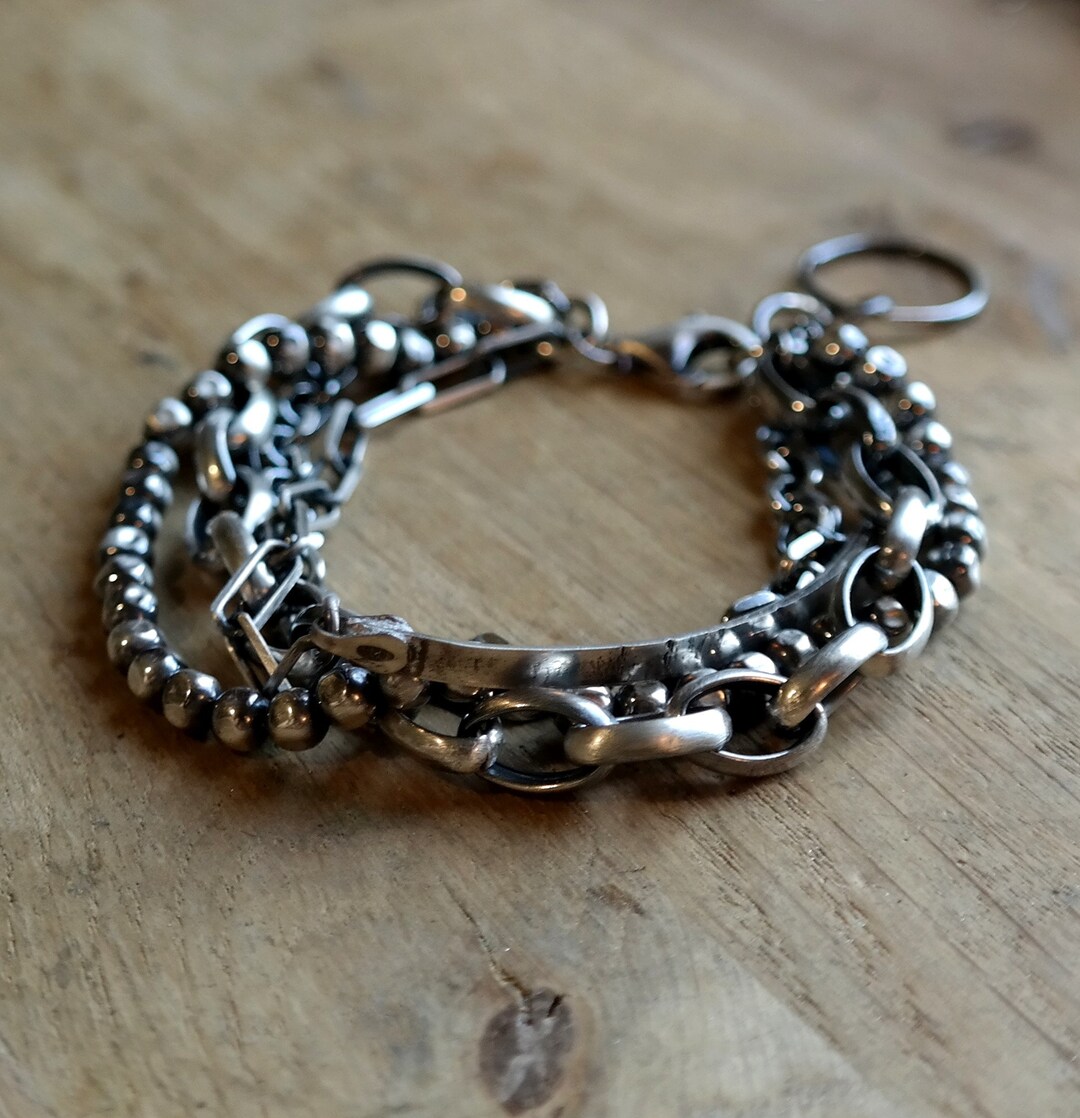 Bold Sterling Silver Bracelet, Handmade Multi Strand Bracelet, Chunky ...