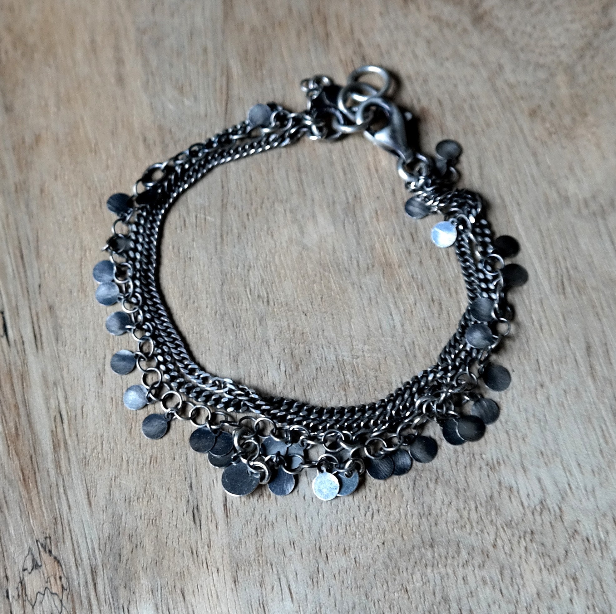Disc Chains Bracelet, Sterling Silver Disc Jewelry, Multistrand ...