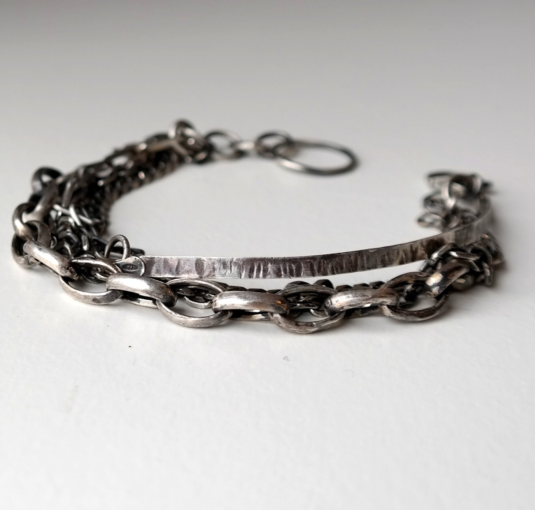Bold Men's Sterling Silver Bracelet, Handmade Multi Strand Bracelet ...