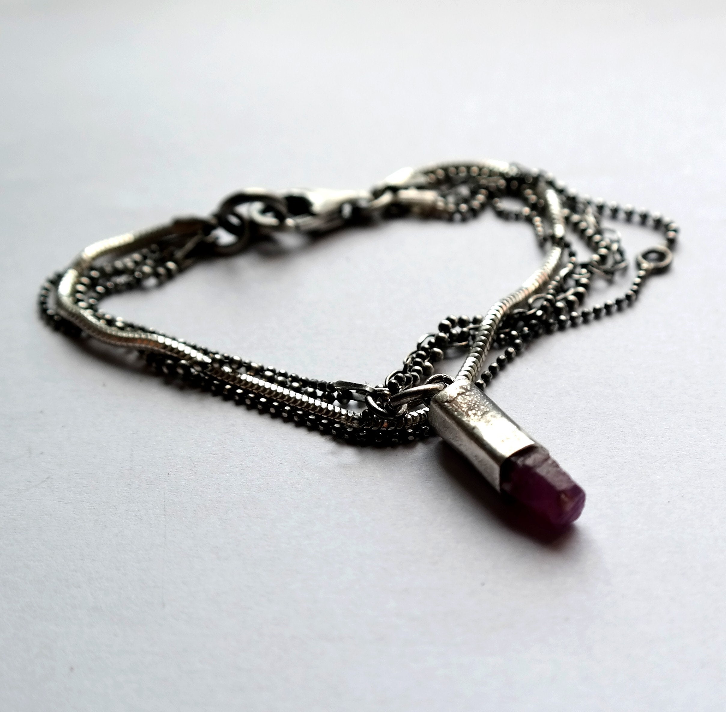 Raw Ruby Bracelet 925 Sterling Silver Chains Fine Silver | Etsy