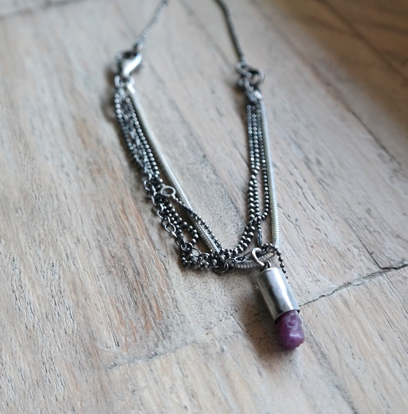 Layered Necklace Silver Raw Ruby Sterling Silver Necklace | Etsy