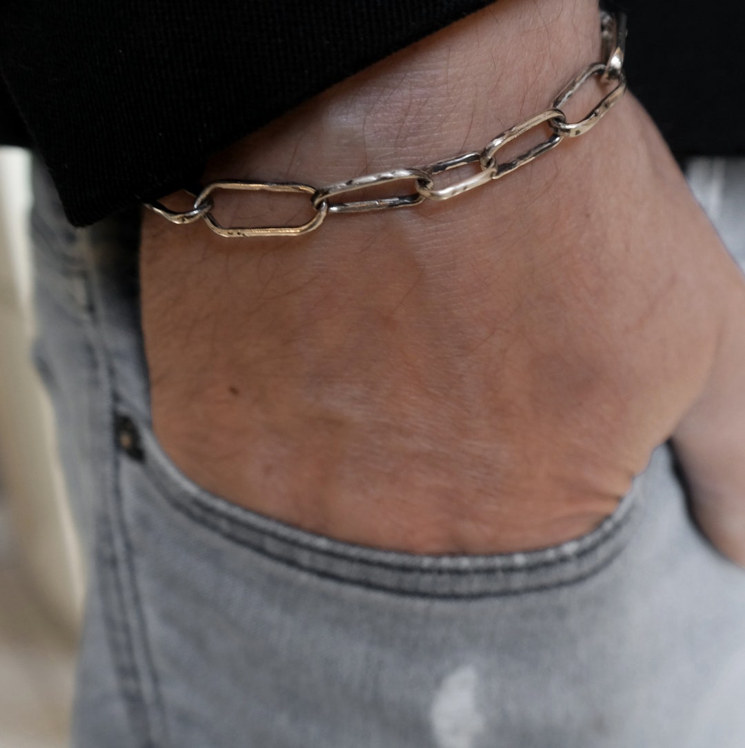 Solid Sterling Silver Men's Bracelet, Handmade 925 Silver, Raw Silver ...