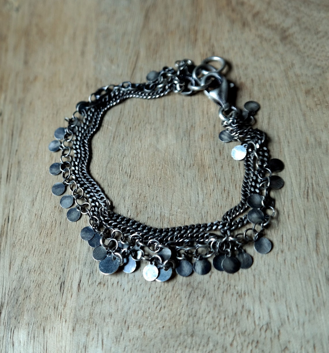 Disc Chains Bracelet, Sterling Silver Disc Jewelry, Multistrand ...