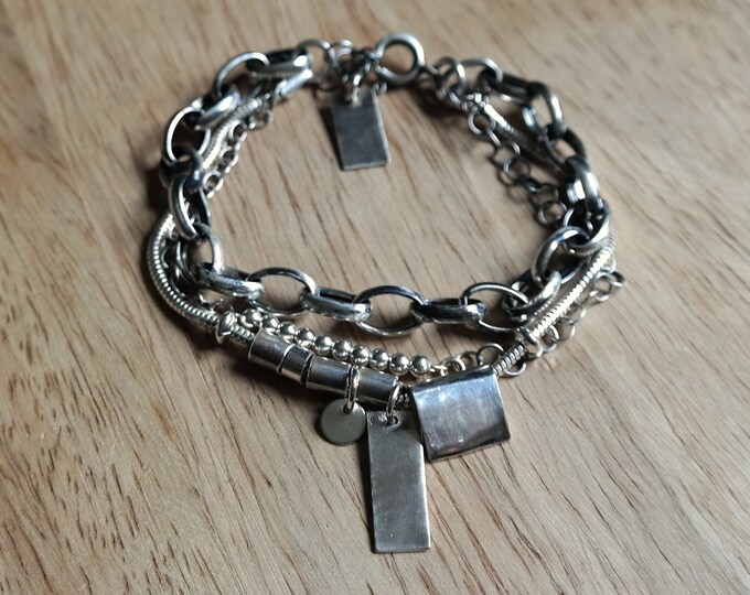 Sterling Silver Bracelet, Boho Bracelet, Bold Silver Chain, Multi ...