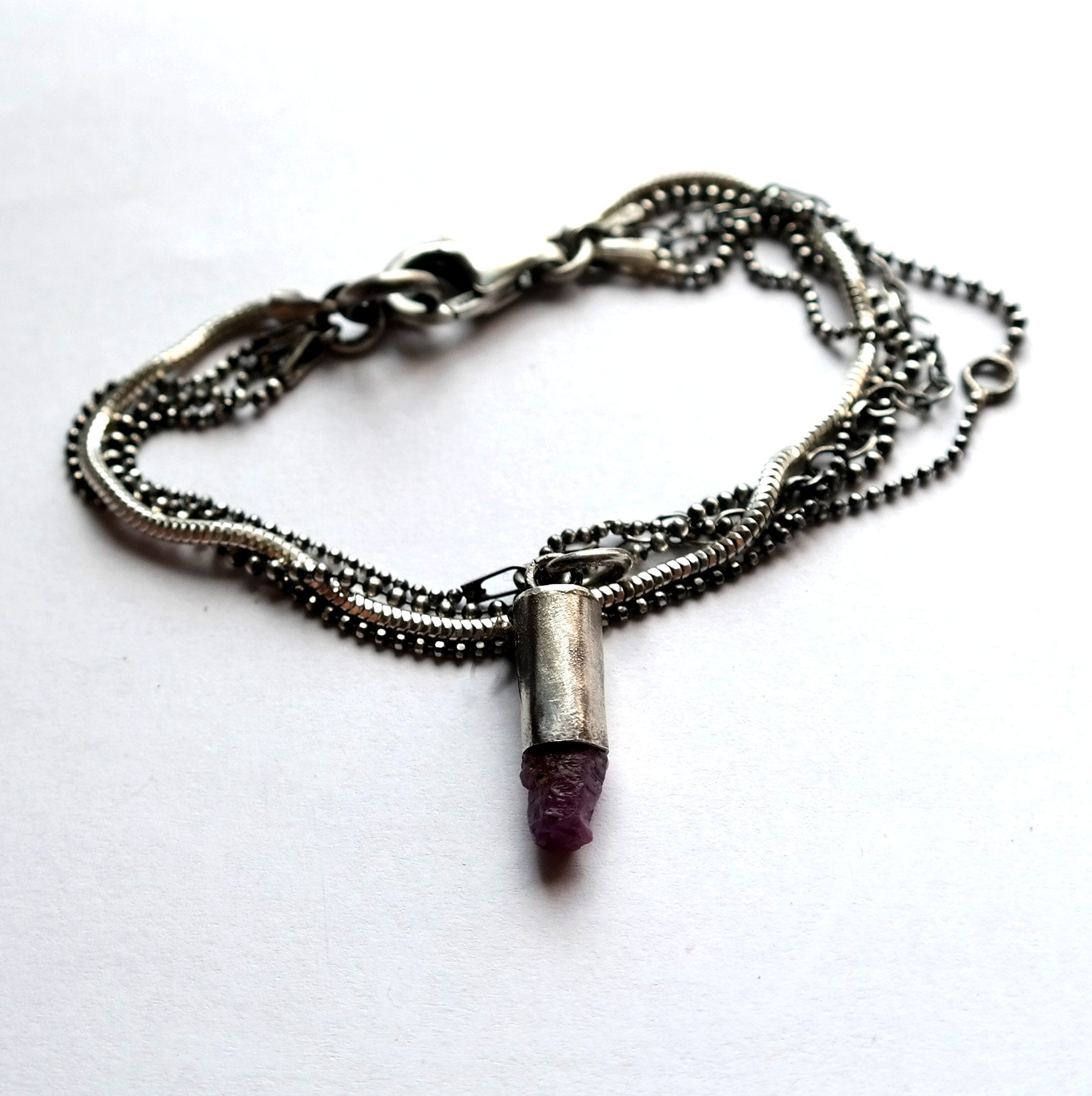 Raw Ruby Bracelet 925 Sterling Silver Chains Fine Silver | Etsy