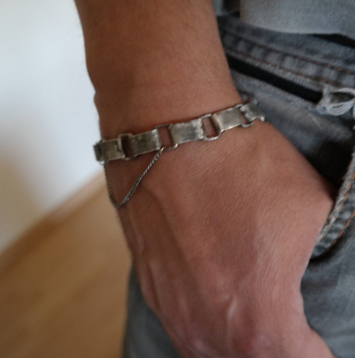 Man Silver Bracelet Raw Sterling Silver Handmade Bracelet - Etsy