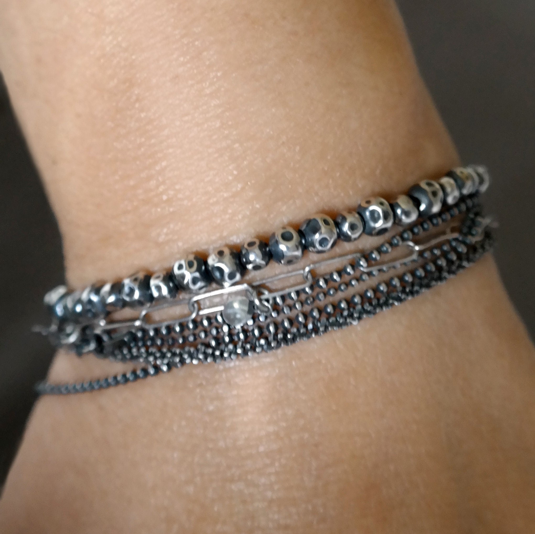 Multi Strand Sterling Silver Bracelet Ball Chains Beaded - Etsy