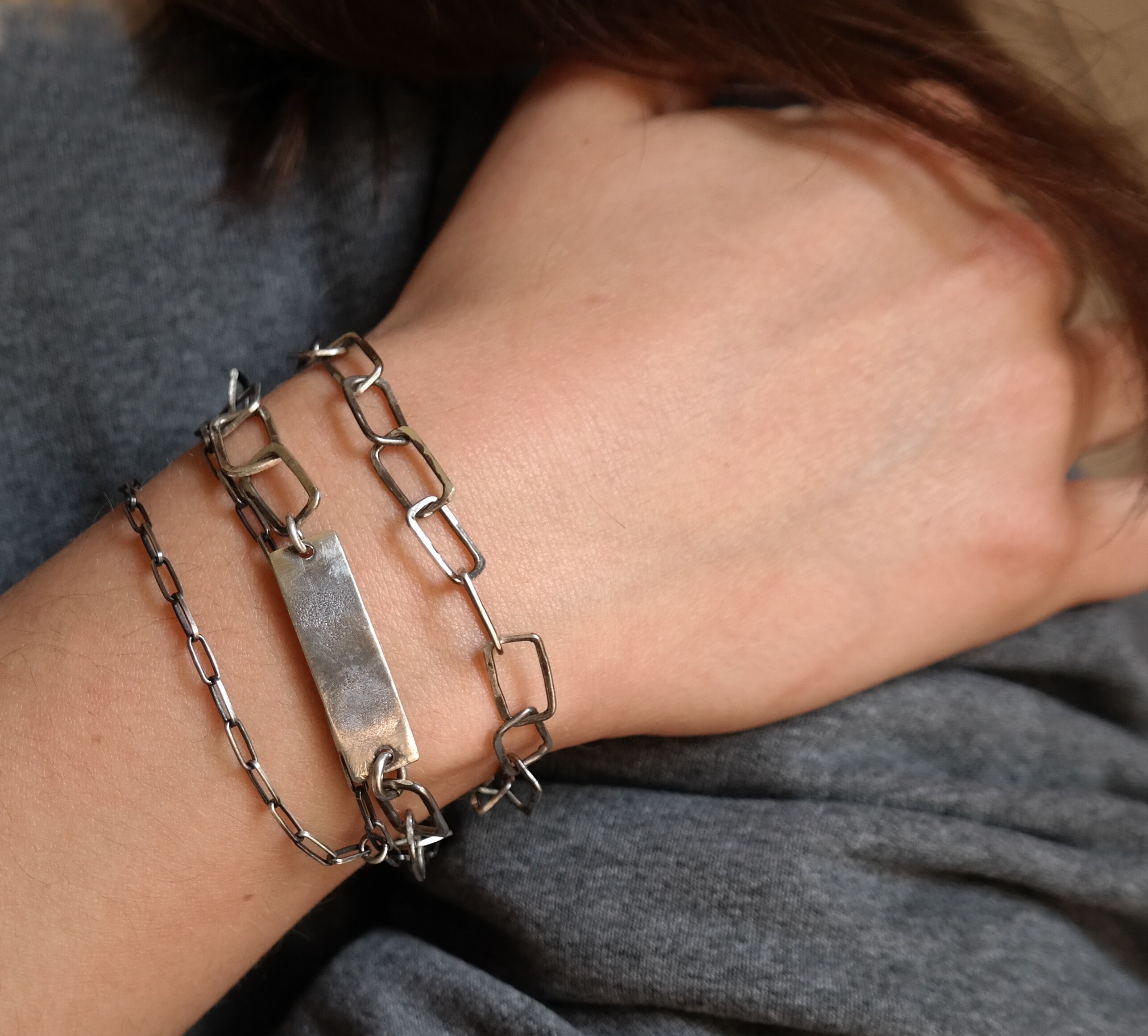 Edgy Sterling Silver Bracelet, Chunky Handmade Chain, Raw Silver ...