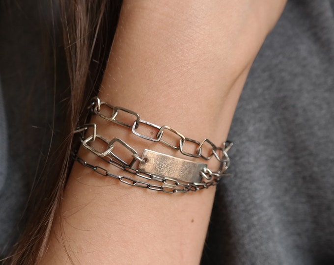 Edgy Sterling Silver Bracelet, Chunky Handmade Chain, Raw Silver ...