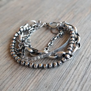 Bold Sterling Silver Bracelet, Handmade Multi Strand Bracelet, Chunky ...