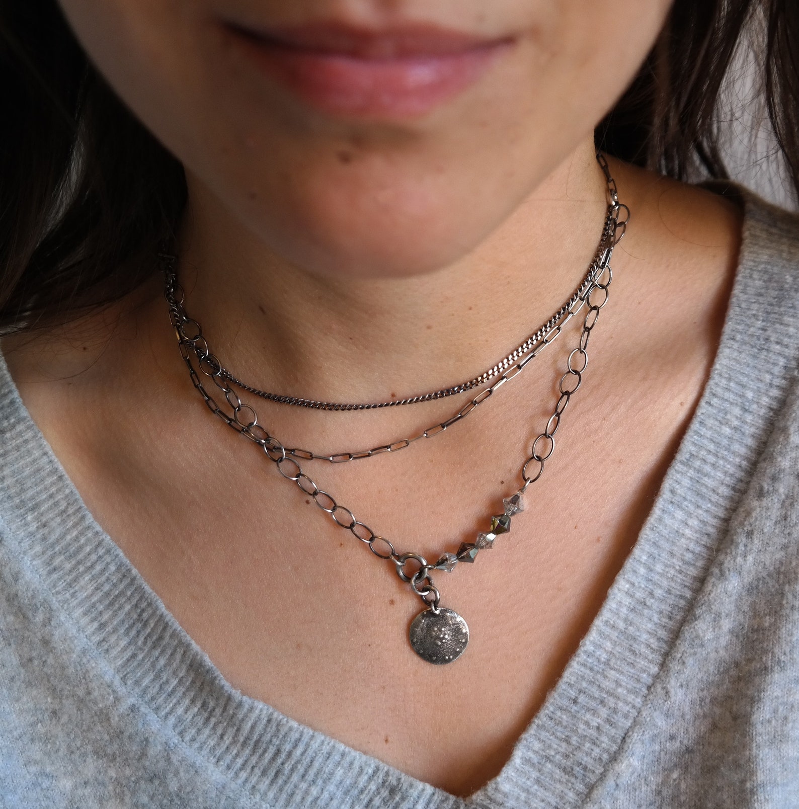 Sterling Silver Necklace, Silver Jewelry, Multi Strand Disc Necklace - Etsy