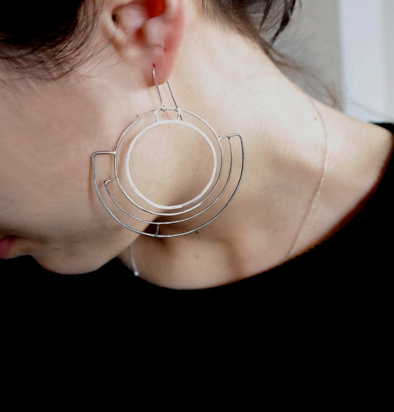 Statement Hoop Earrings Sterling Silver Large Hoop Modern - Etsy