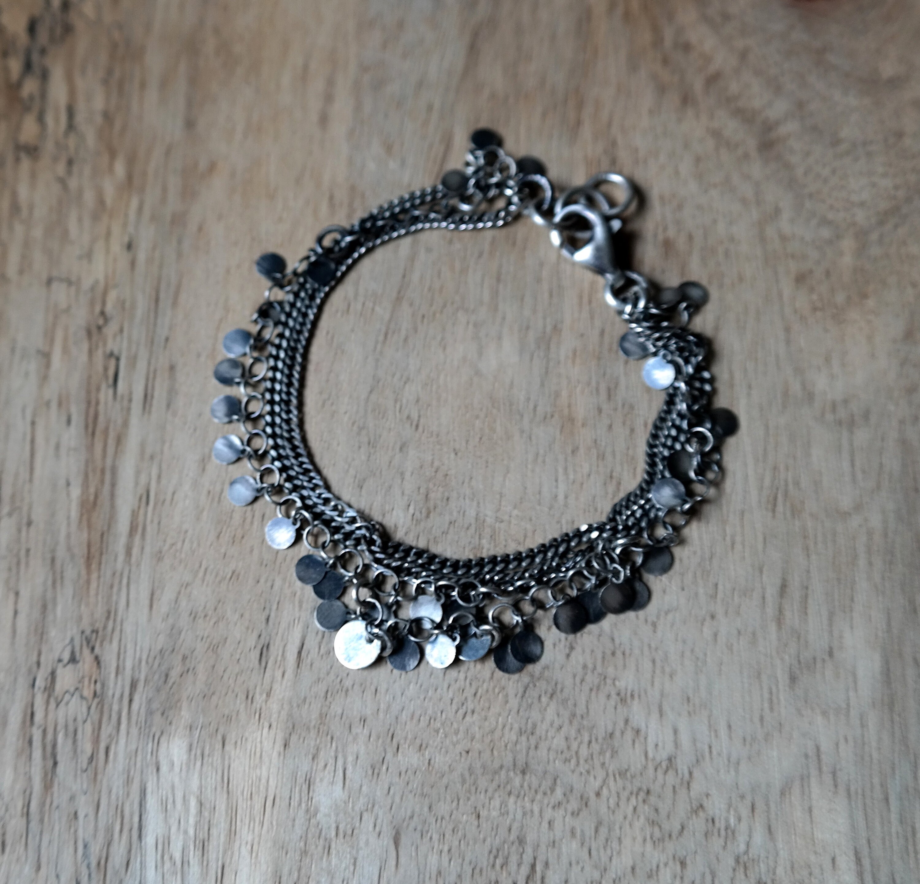 Disc Chains Bracelet, Sterling Silver Disc Jewelry, Multistrand ...