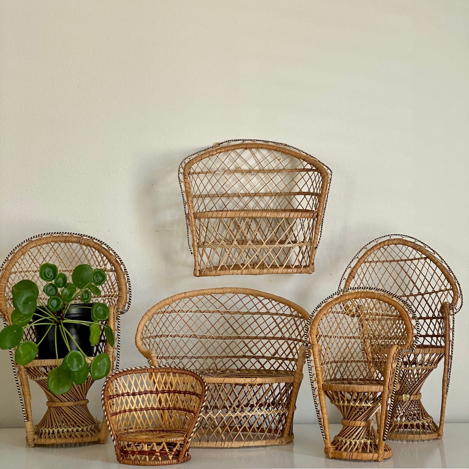 Wicker Couch Chair Planter / Peacock Chair Planter / Mini Peacock Chair ...