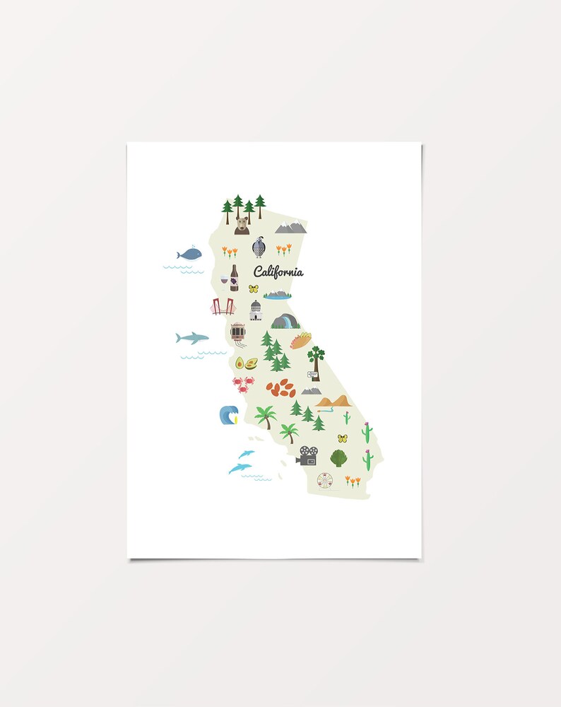 Printable California State Map, California Print, California Wall Art, Nursery Decor, Kids Room ...