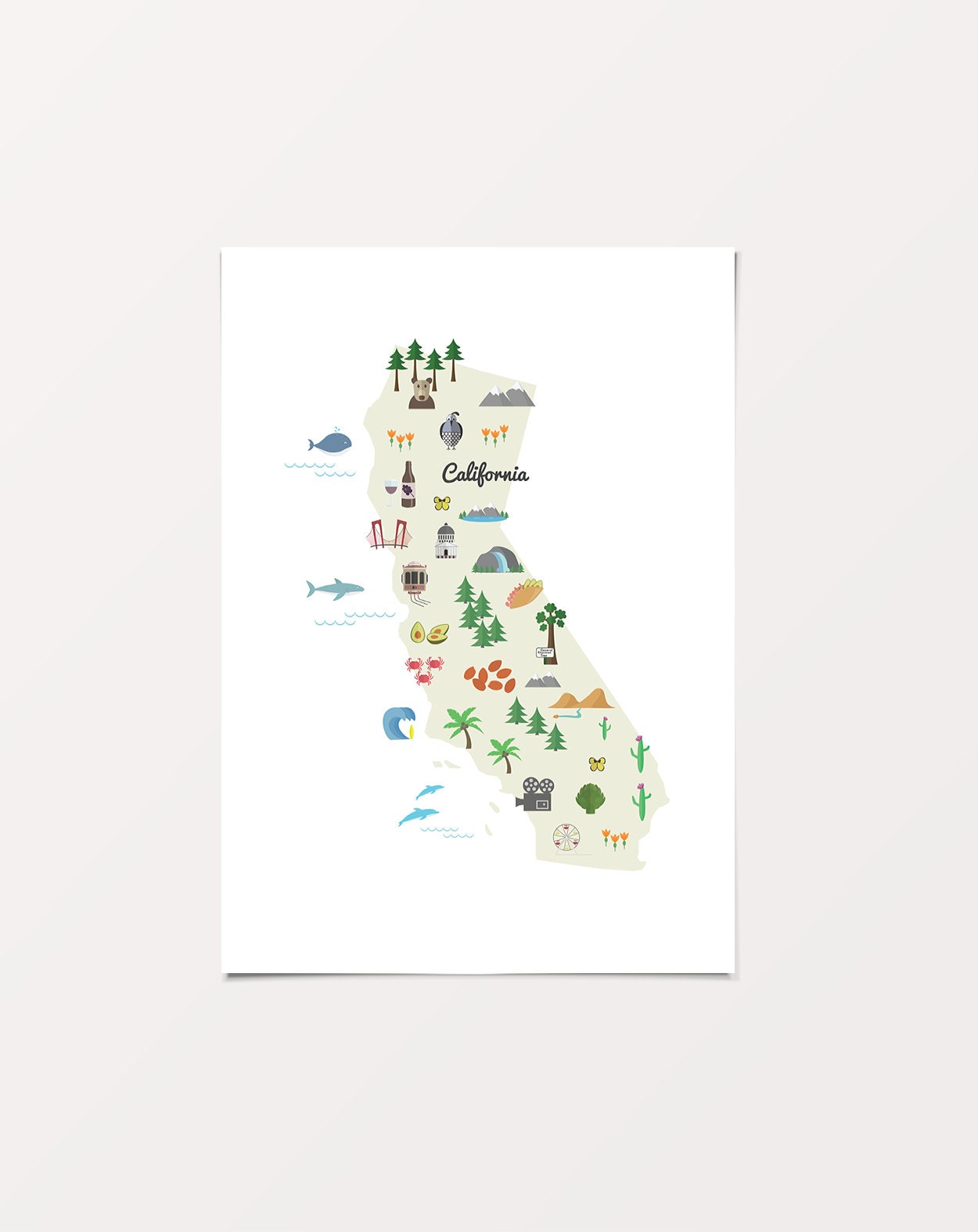 Printable California State Map, California Print, California Wall Art ...