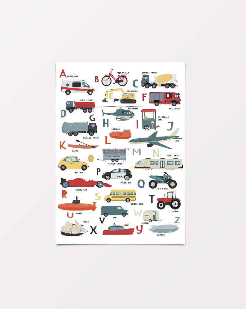 Printable Art English Transportation Alphabet Poster Vehicle - Etsy