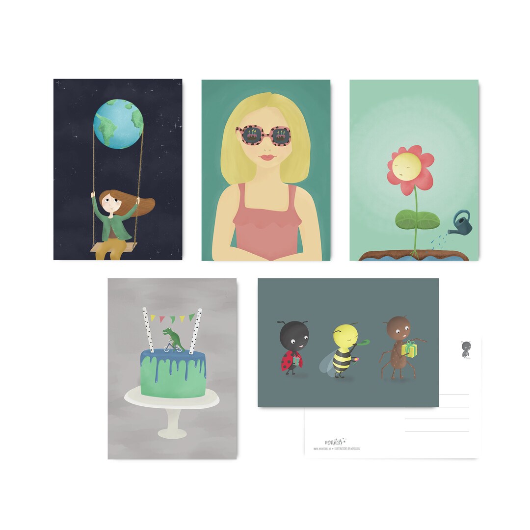 Happy Birthday Postcards Set of 5, Cards for Kids, Greeting Cards ...