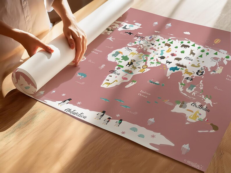 Animal World Map Poster: Kids Nursery Educational Print (50x70 Cm ...