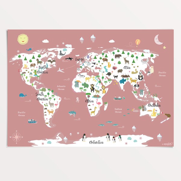 Pink World Map - Etsy