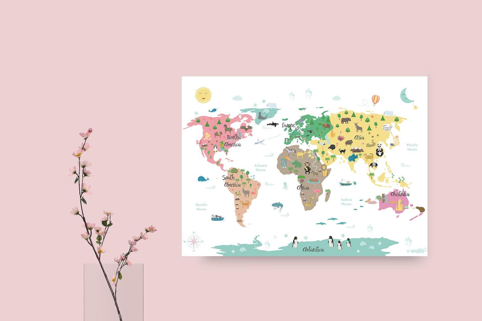 Animal World Map Poster, Kids Print Art, Children's Map, Nursery Wall ...