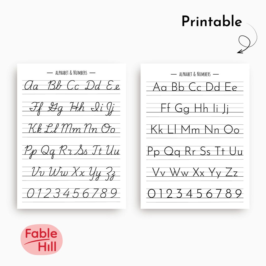 Printable Alphabet Poster, ABC Charts Print, Cursive & Manuscript Print ...