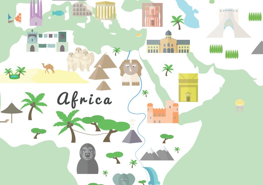 Printable Kids Green World Map Poster, 11x14 In, 20x16in, 24x36in ...