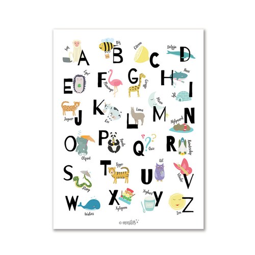 DUTCH Version Animal Alphabet Poster Watercolor Handmade - Etsy