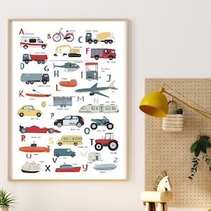 Printable Art, English Transportation Alphabet Poster, Vehicle Print ...