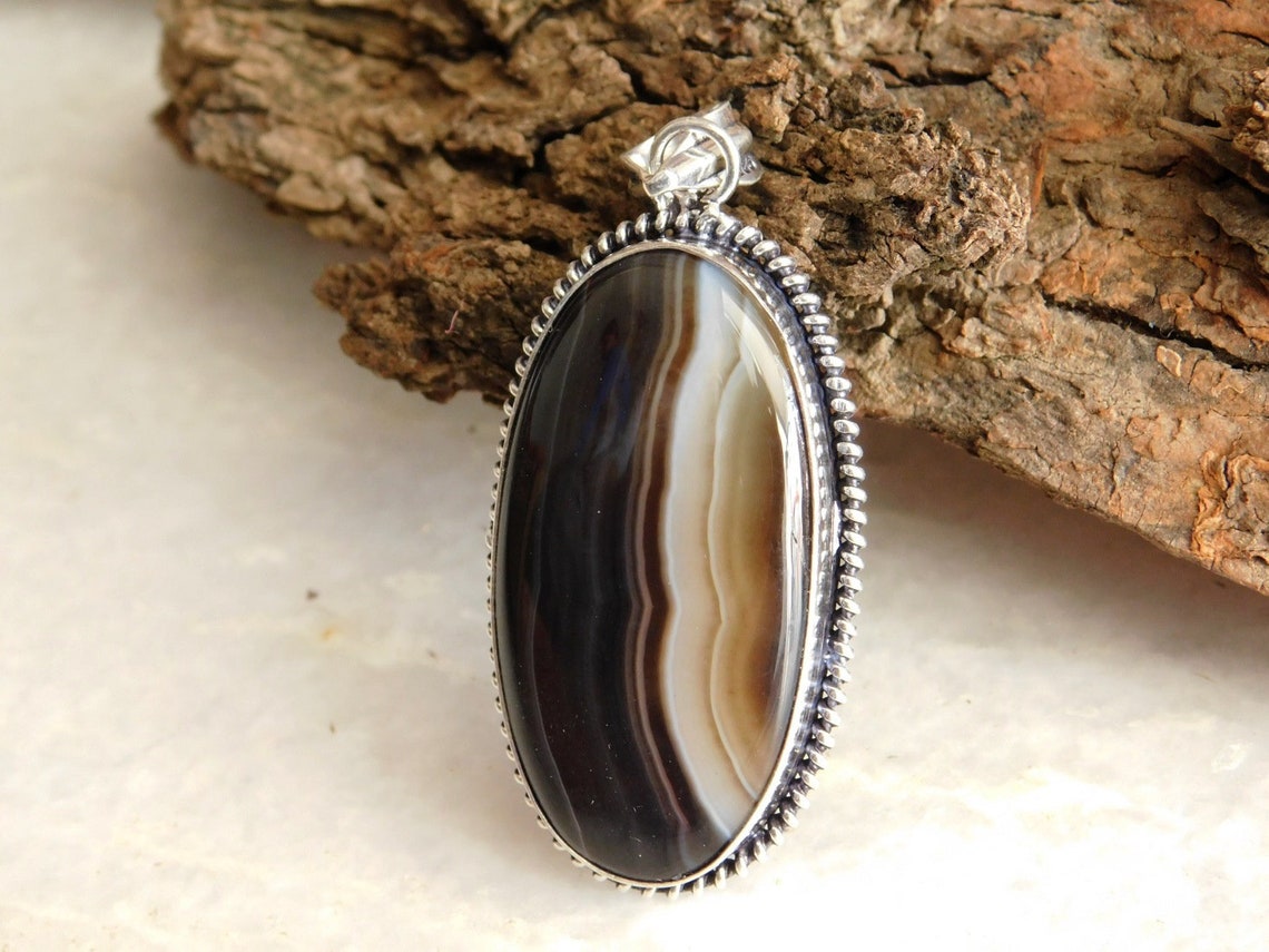 Banded Agate Pendant Sterling Silver Pendant Handmade | Etsy