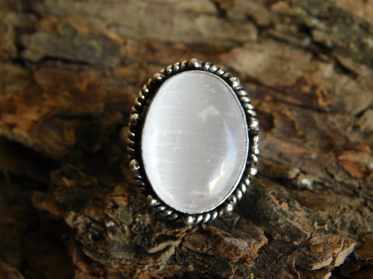 Natural Selenite Ring Oval Shape Ring Selenite Jewelry - Etsy