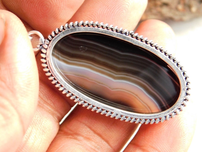 Banded Agate Pendant Sterling Silver Pendant Handmade | Etsy