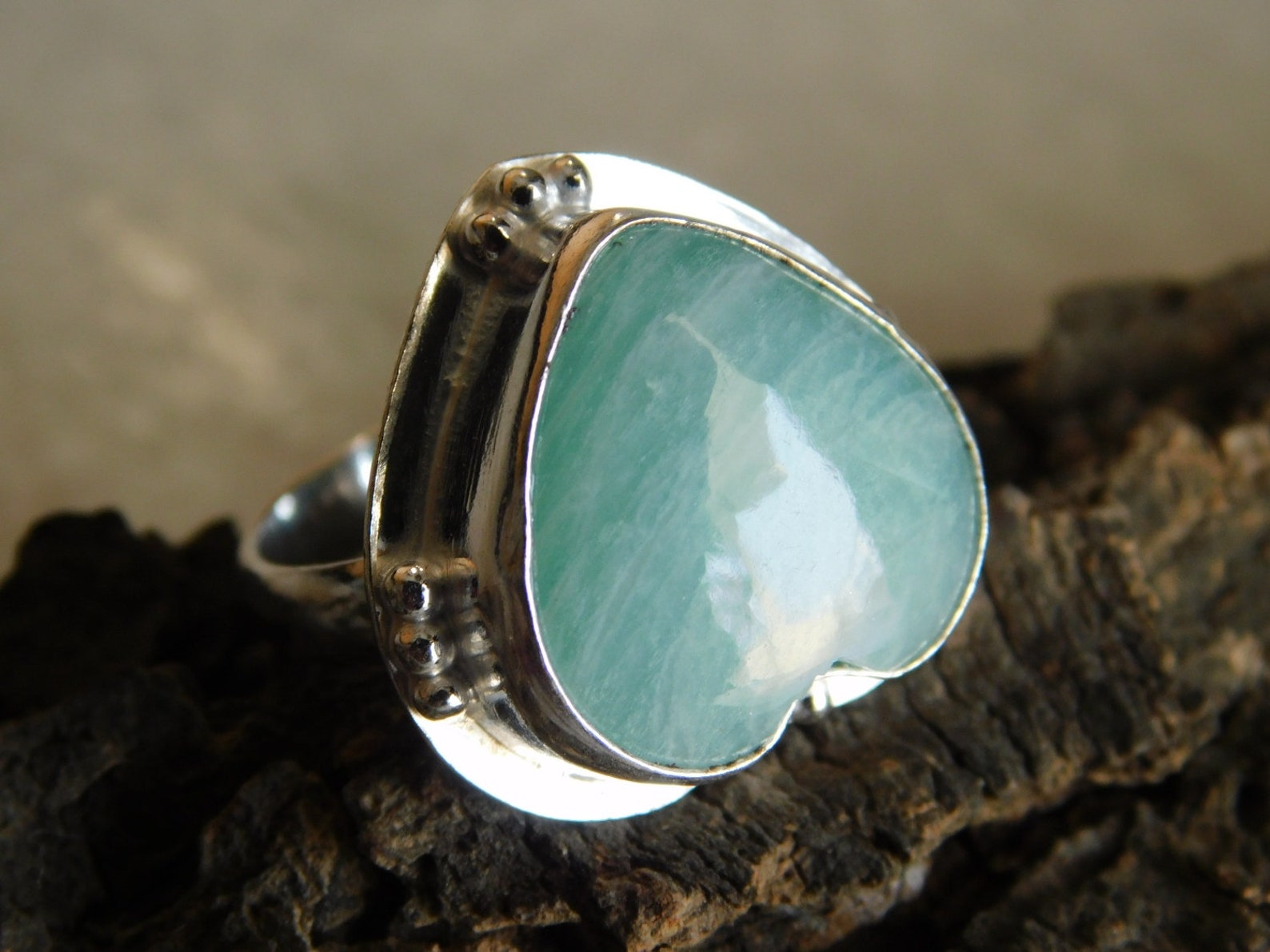 Heart Shape Amazonite Ring Sterling Silver Ring Amazonite - Etsy