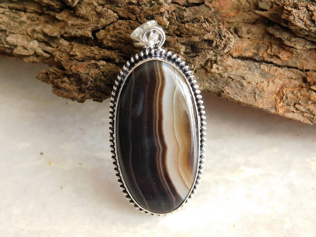 Banded Agate Pendant Sterling Silver Pendant Handmade - Etsy