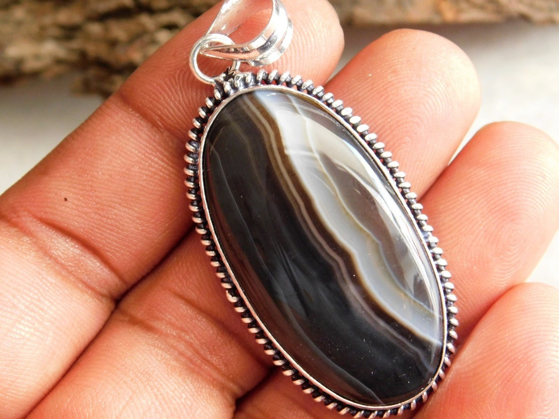 Banded Agate Pendant Sterling Silver Pendant Handmade | Etsy